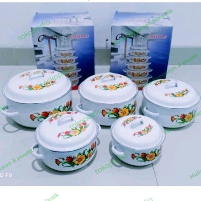 Jual Panci Set Enamel 5 Susun Tebal Motif Bunga | Shopee Indonesia