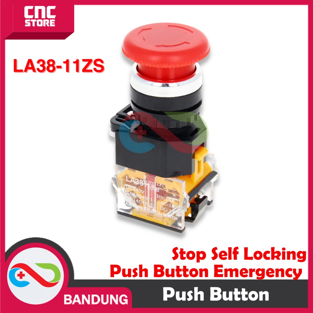 Jual PUSH BUTTON EMERGENCY STOP SELF LOCKING 22MM 10A UPTO 660VAC LA38 ...