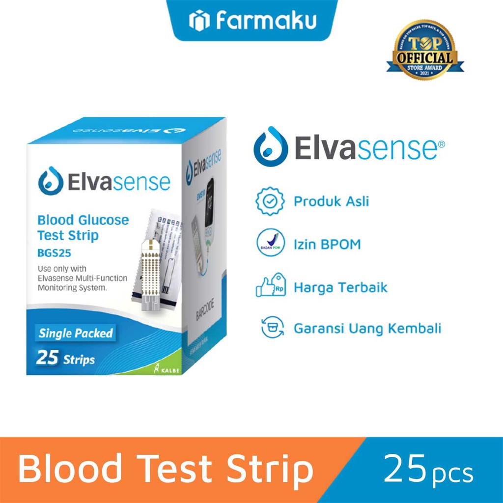 Jual Elvasense Blood Glucose Test Strip BGS25 Isi 25 - Cek Gula Darah ...