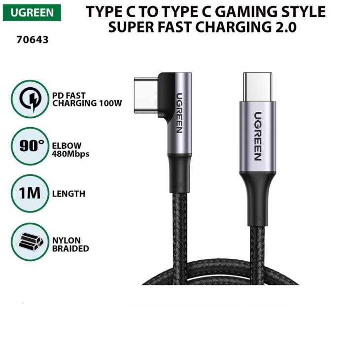 Jual Kabel Charger UGreen USB-C to Angled USB-C 1M 5A 100W (70643 ...
