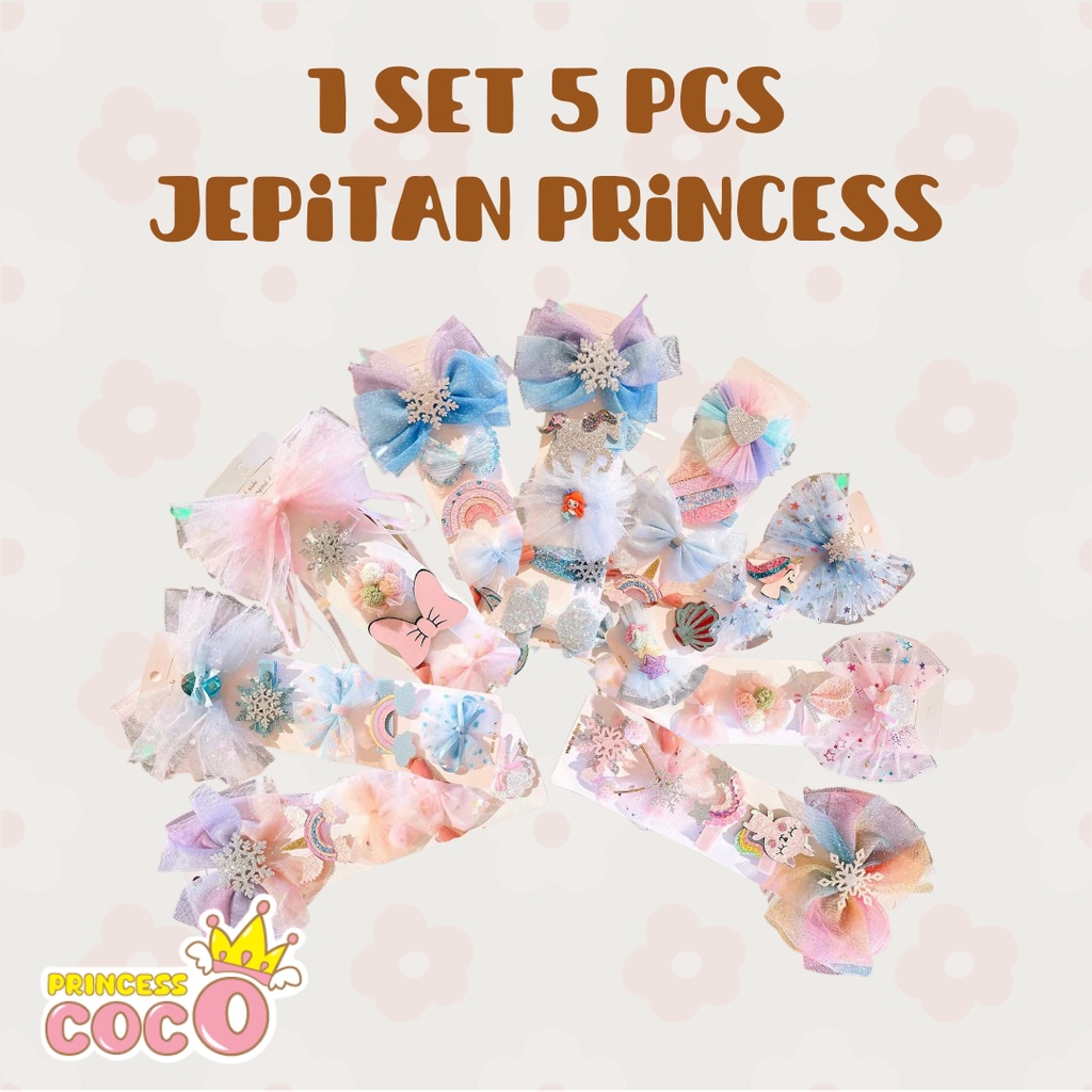 Jual [PRINCESS COCO] 1 Set 5 Pcs Jepitan Rambut Korean Bow Princess ...