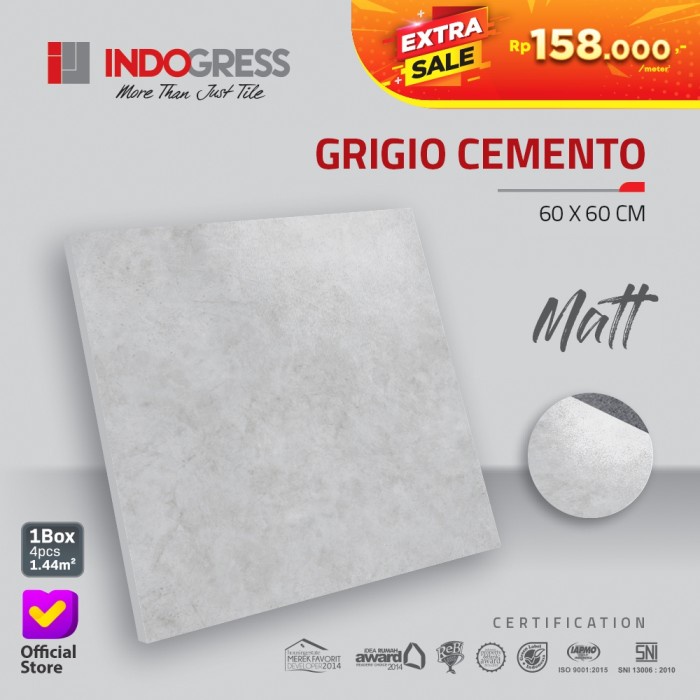 Jual INDOGRESS 1ST GRADE - GRIGIO CEMENTO - 60X60 - MATT | Shopee Indonesia