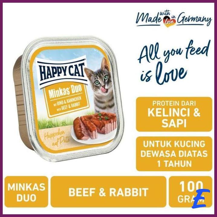 Jual HAPPY CAT MINKAS DUO MAKANAN KUCING BASAH DAGING SAPI DAN KELINCI ...