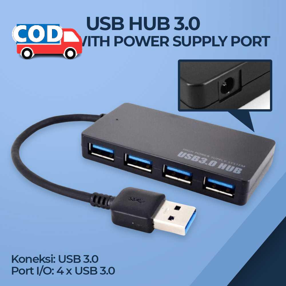 Jual USB Hub 3.0 4 Port Adaptor Power Supply Travel Charger Combo Transfer Data Kecepatan Tinggi ...