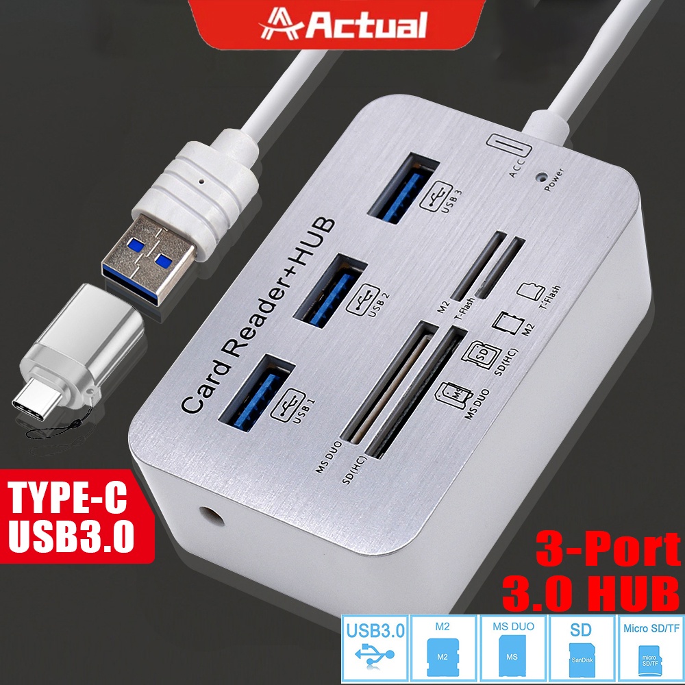 Jual Actual【COD】 USB 3.0 7in1 Hub Card Reader 3-Port USB+MS Micro SD ...