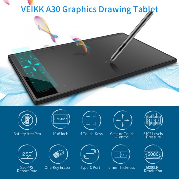 Jual VEIKK A30 - Digital Graphics Drawing Tablet with Pen Tablet P01 ...