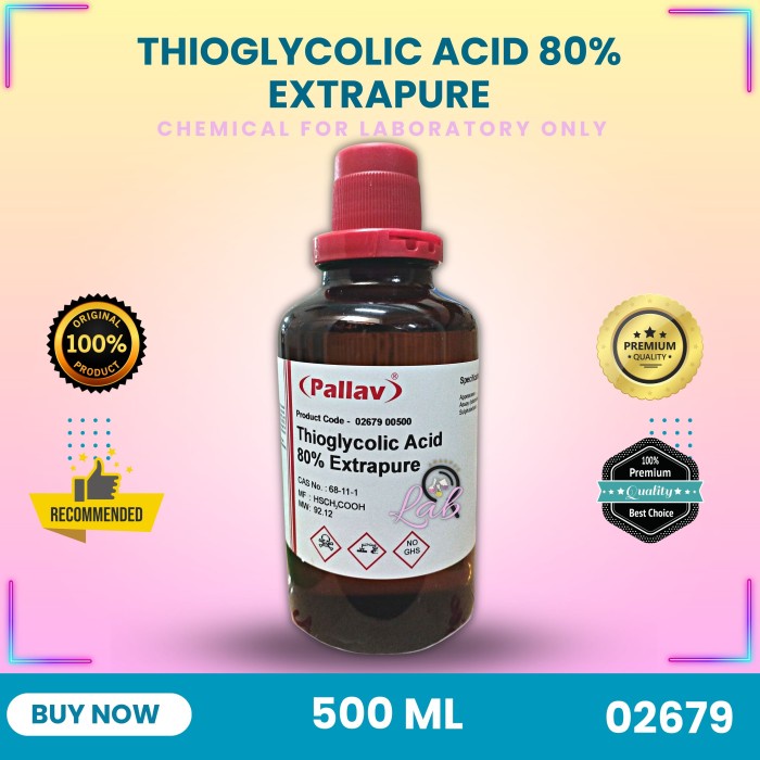 Jual Thioglycolic Acid 80%, Extrapure | HSCH2COOH, 500 ml | Shopee ...