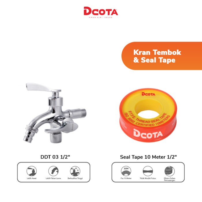 Jual Dcota Kran Air Tembok / Taman DDT 03 1/2" + Seal Tape 10 Meter 1/2" | Shopee Indonesia