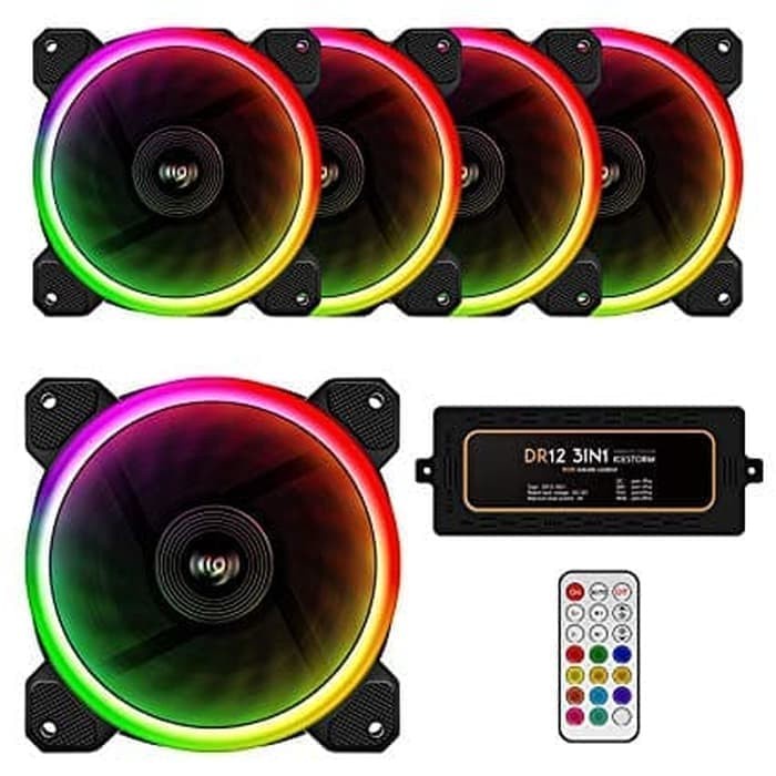 Jual AIGO DR12 PRO 5in1 Double Ring Fan RGB - Five Pack With Controller ...