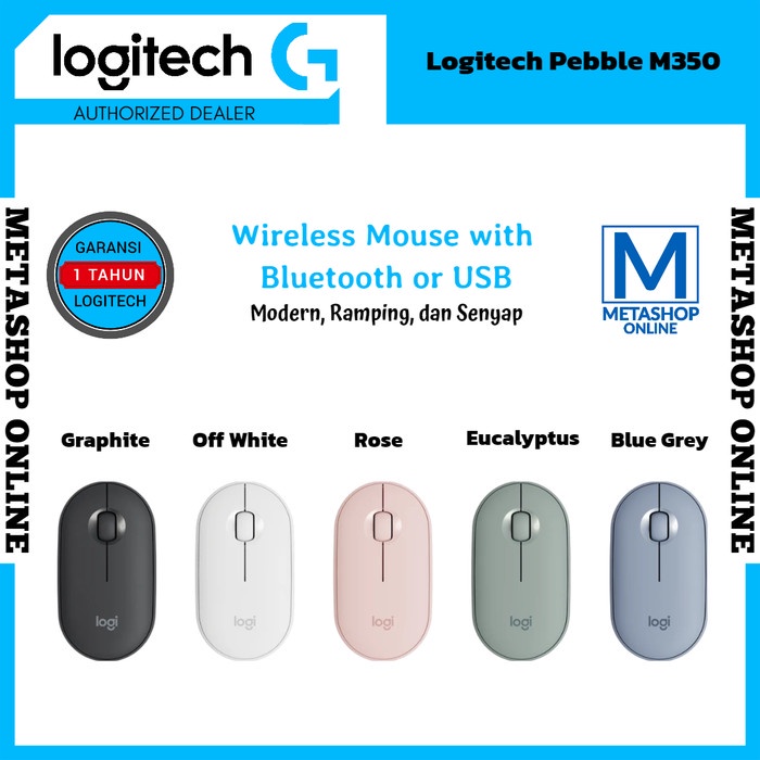 Jual LOGITECH PEBBLE M350 Mouse Wireless USB Bluetooth Silent Slim M 350 | Shopee Indonesia