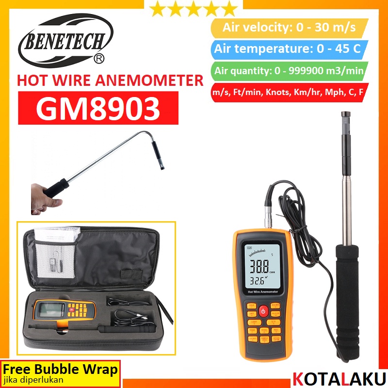 Jual Benetech Hot Wire Anemometer Digital Wind Speed Meter Tester Alat ...
