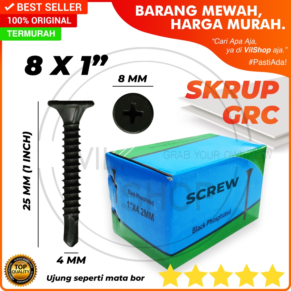 Jual SEKRUP GRC 1" 1 KOTAK 8X1" / SKRUP GRC 1 INCH INCI 8 X 1 BOX / SEKRUP DRILLING GRC HITAM 8 ...