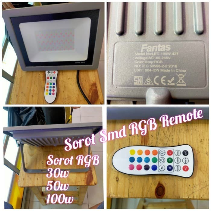 Jual Lampu Led Sorot RGB Remote Tembak Floodlight Warna Warni 30w 50w 100w | Shopee Indonesia