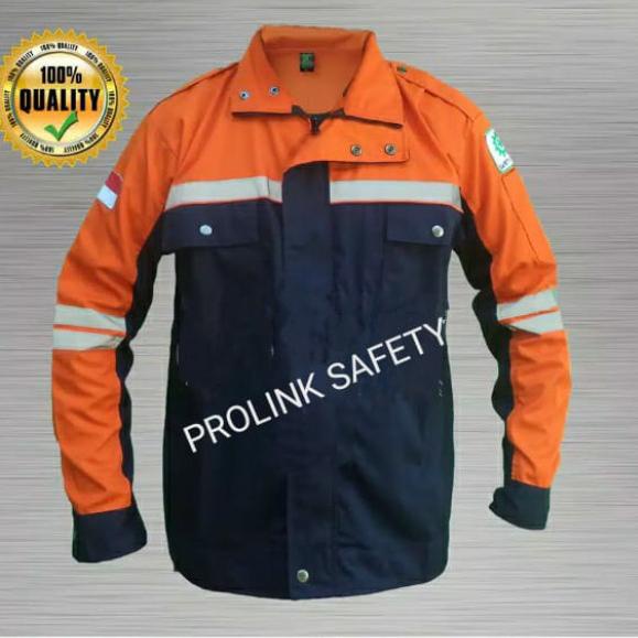 Jual uru BAJU SERAGAM SAFETY SEMI JAKET FREE LOGO K3 BENDERA ORANYE ...