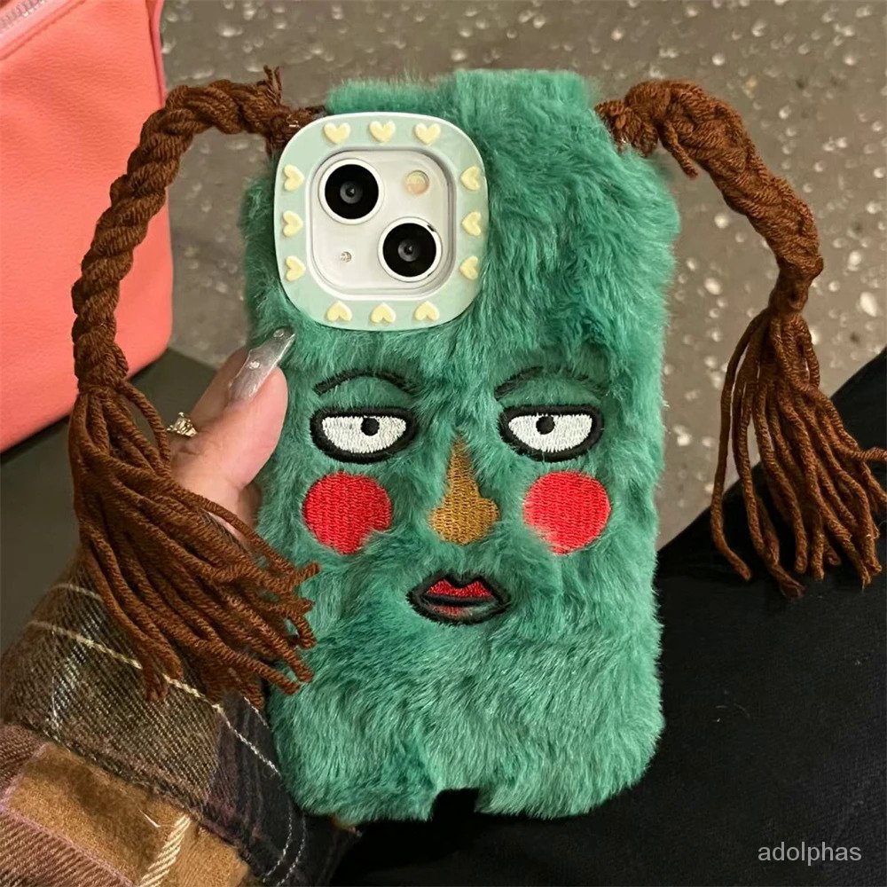 Jual Korean Cute Funny Ugly Blush Face Fur Case For iPhone 15 14 13 12 ...