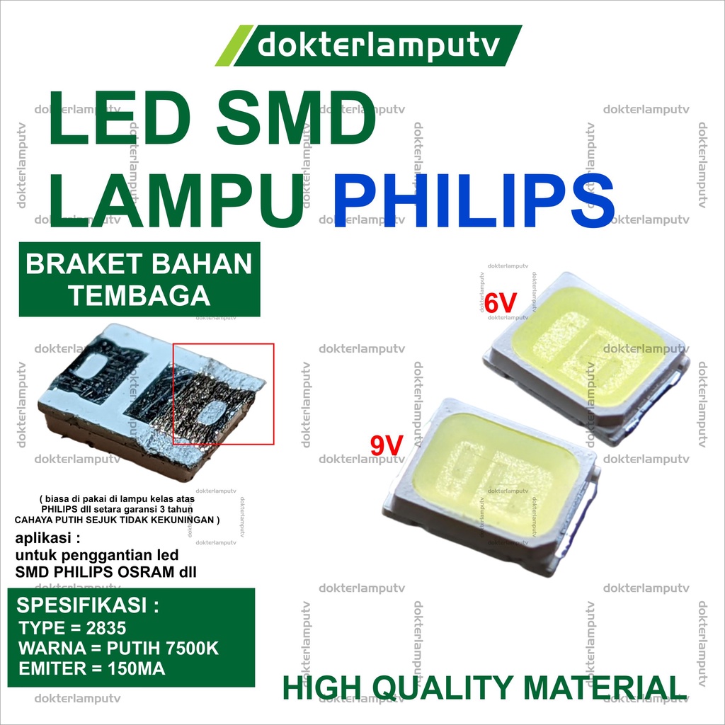 Jual LED SMD CW+2835 9V 6V 1W 7500K CRYSTAL WHITE PALING PUTIH ...