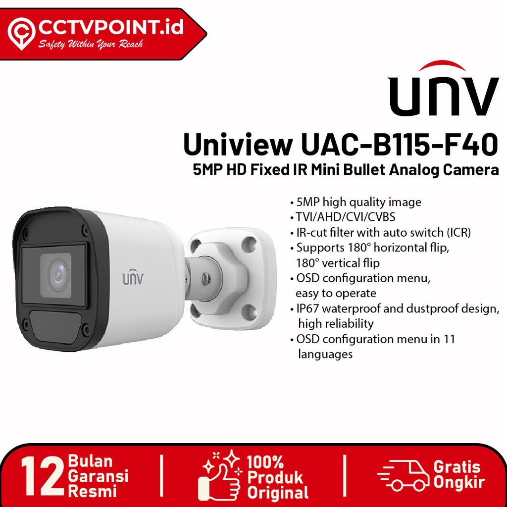 Jual CAMERA CCTV 5MP UAC-B115-F40 ANALOG UNIVIEW UNV OUTDOOR IR CAMERA | Shopee Indonesia