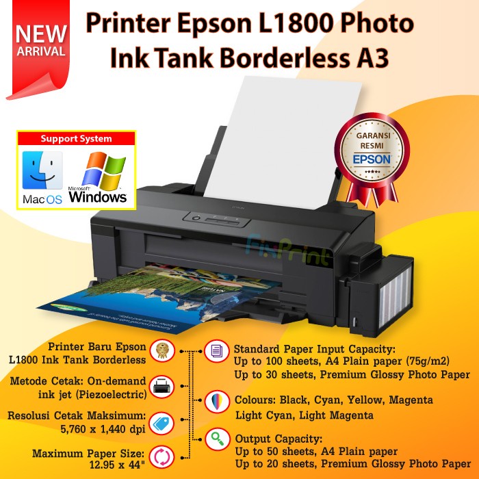 Jual Printer Epson L1800 A3 Photo Ink Tank Borderless A3+ 6 Color Star ...