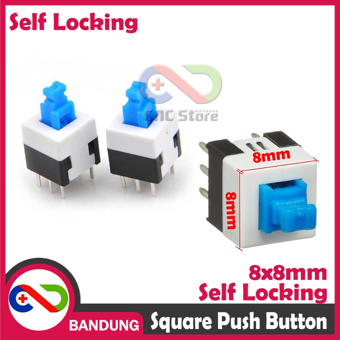 Jual BLUE CAP SQUARE PUSH BUTTON 8X8MM SELF LOCKING LATCHING SWITCH ...