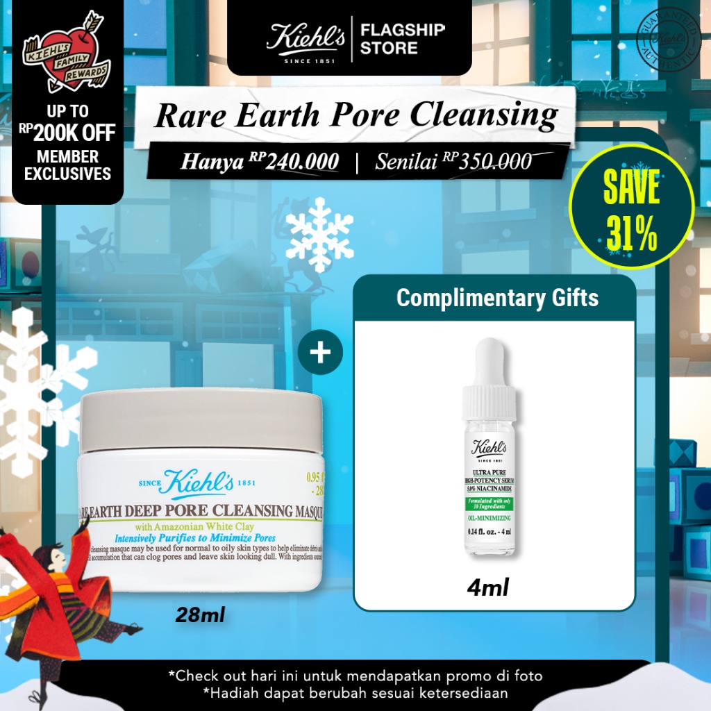 Jual Kiehl's Rare Earth Deep Pore Cleansing Mask 28 ML. Masker Wajah Mengandung Amazonian White ...