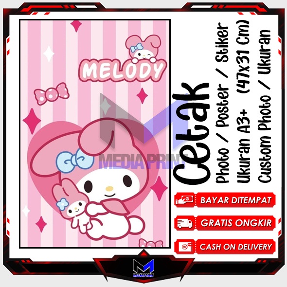 Jual Cetak Photo Poster Stiker Hello Kitu My Melody Kuromi Kucing lucu Helo Kity Hiasan dinding ...