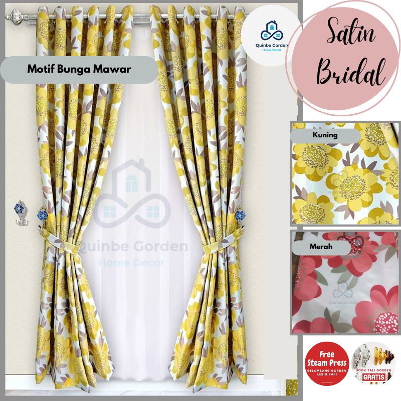 Jual Gorden motif bunga hordeng motip bunga merah kuning korden jendela ...