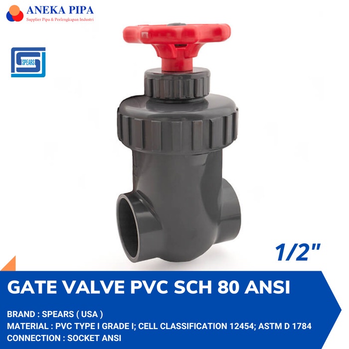 Jual New Gate Valve Pvc Sch 80 Epdm Socket Ansi Size 1/2 Inch Spears ...