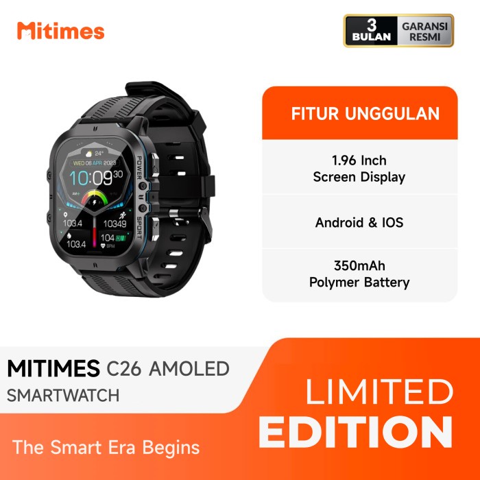 Jual MITIMES C26 SMART WATCH 1.96 INCH BT CALL AMOLED | Shopee Indonesia