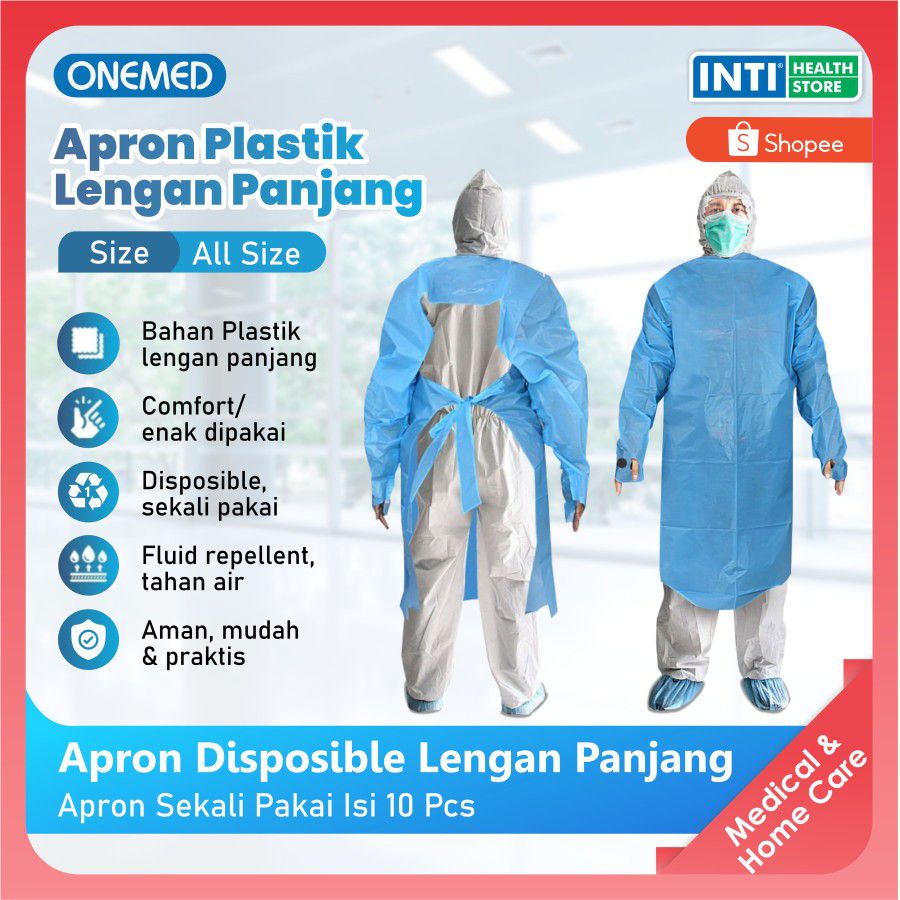 Jual Onemed | Apron Plastik Lengan Panjang | Apron Sekali Pakai Isi 10 ...