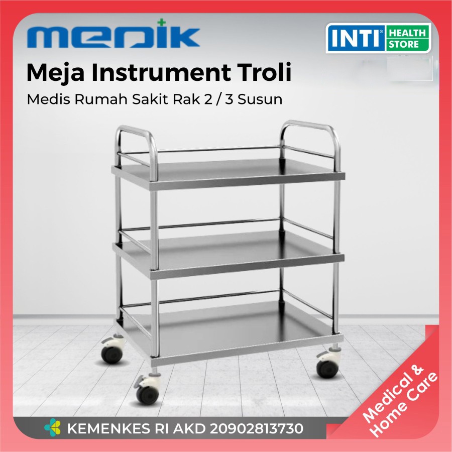 Jual MEDIK | Meja Instrument Troli Medis Rumah Sakit Rak 2 / 3 Susun ...