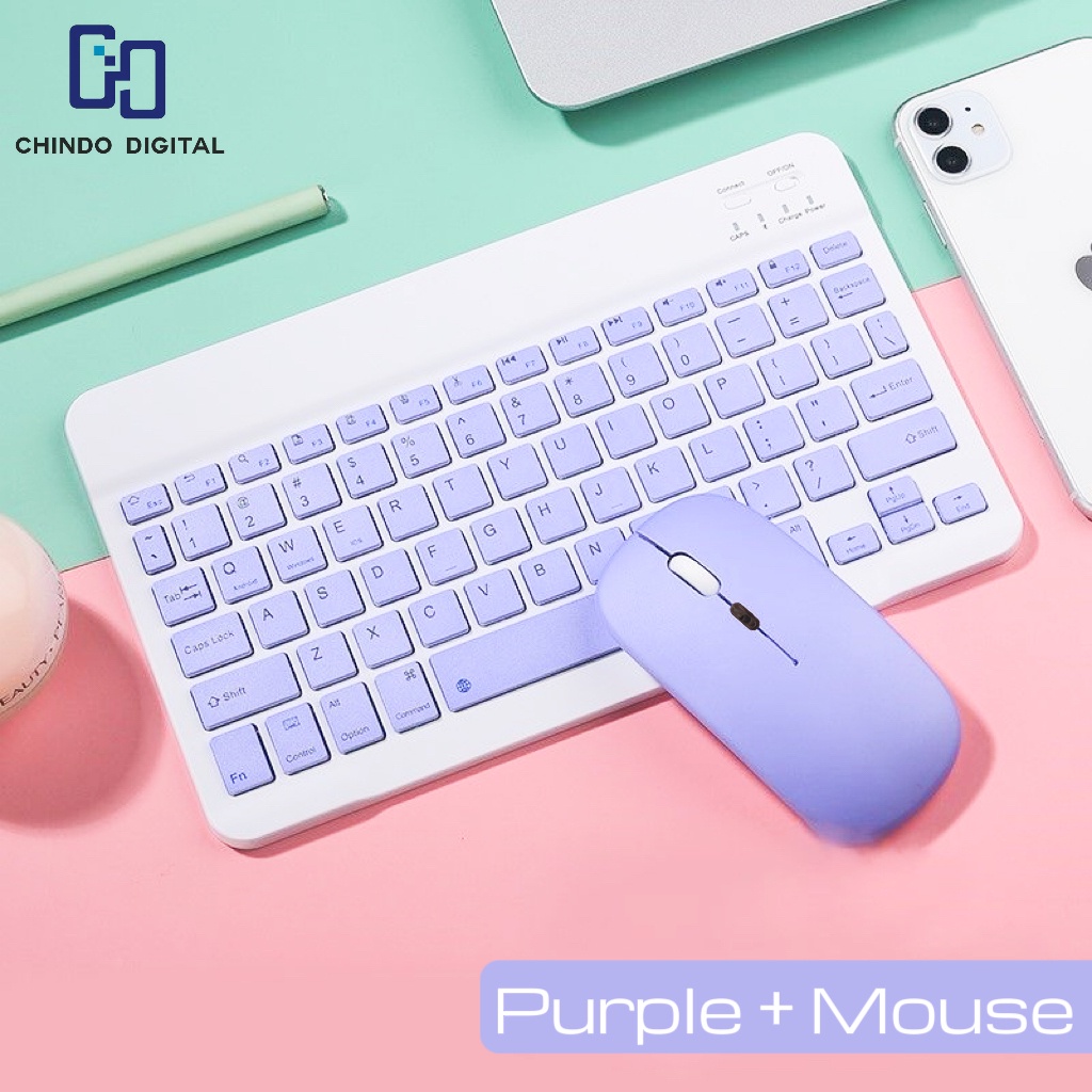 Jual [CID] 3in1 Macaron 10 inch Wireless Bluetooth Keyboard Mouse Set ...