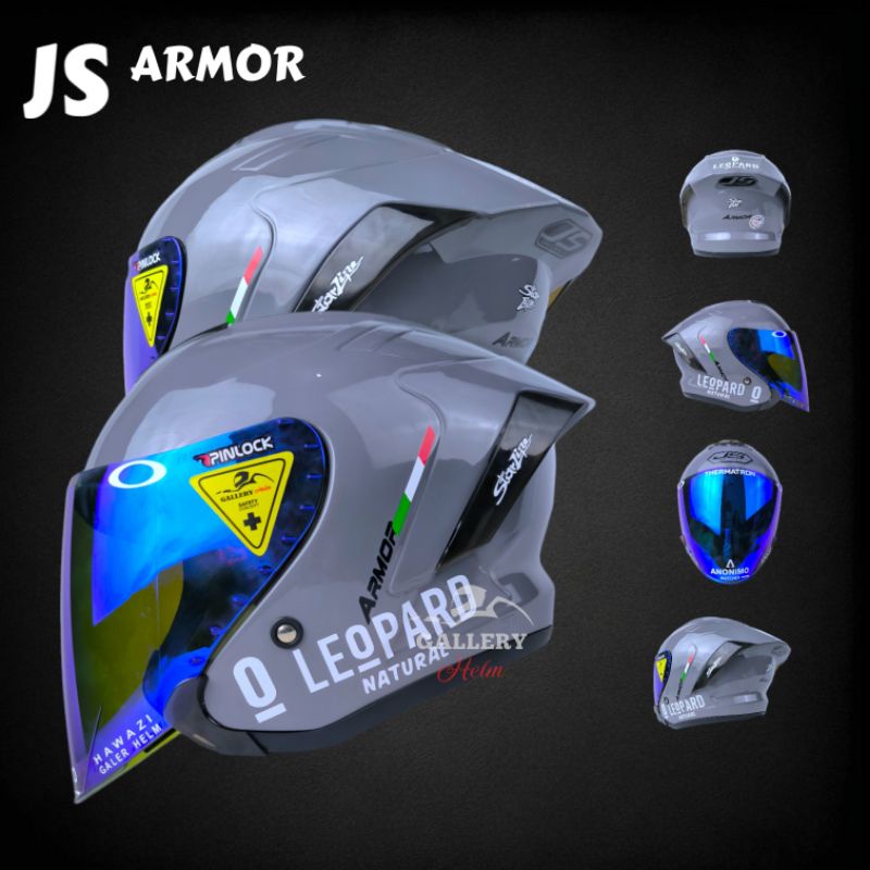 Jual JS ARMOR GREY GLOSSY PAKET GANTENG LEOPARD | HELM HALF FACE SNI ...