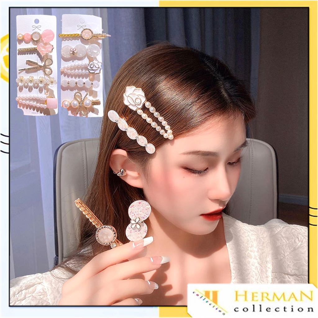 Jual HC Jepit Rambut Mutiara 5 IN 1 Jepitan Rambut Fashion Wanita ...