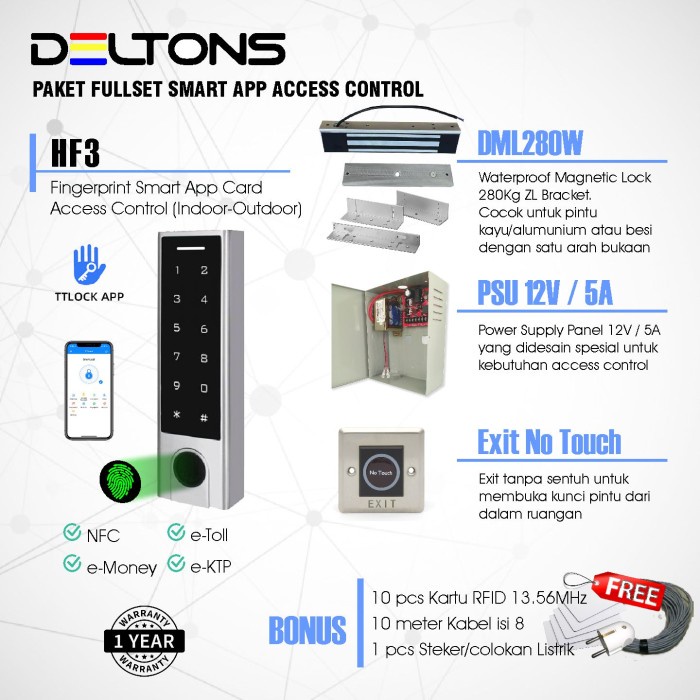 Jual PAKET SMART DOOR ACCESS CONTROL HF3 FINGERPRINT EM LOCK WATERPROOF | Shopee Indonesia