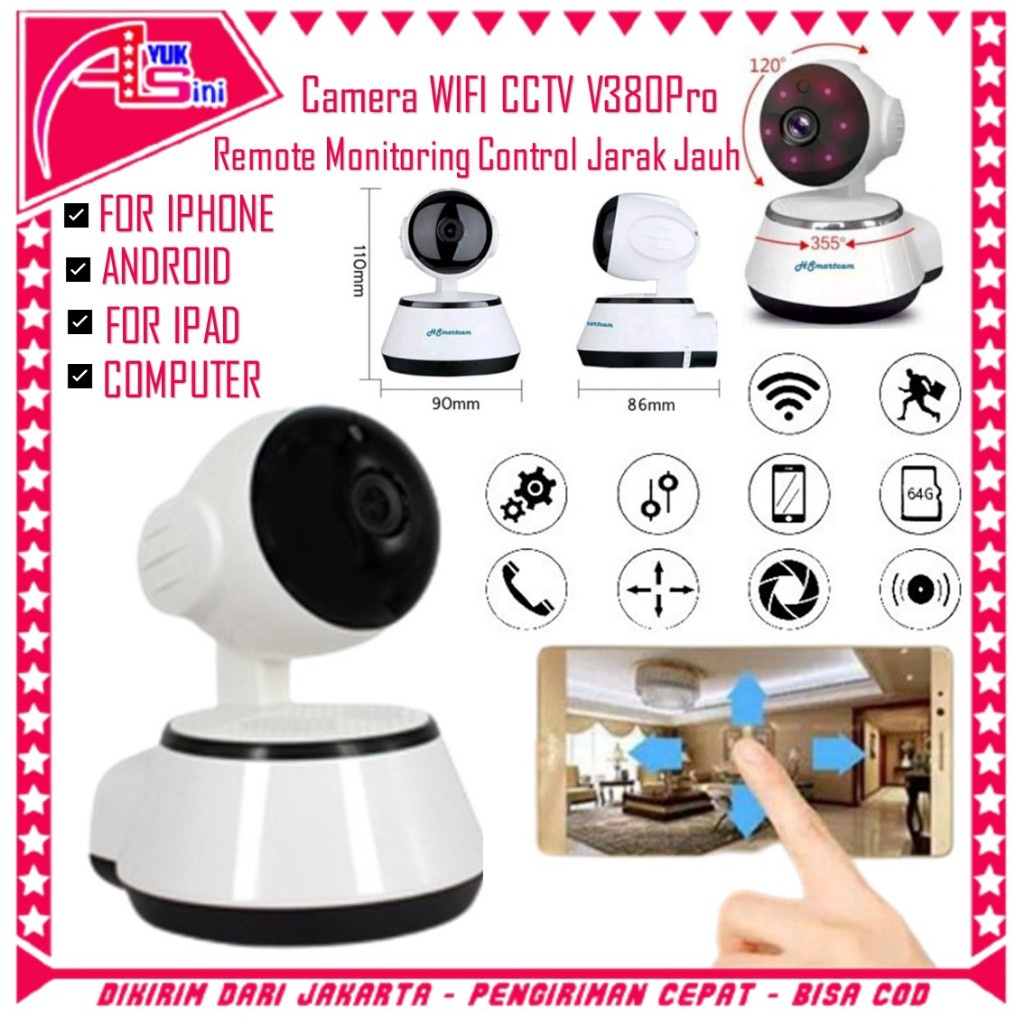 Jual AS IP Camera WIFI CCTV V380Pro Smart Wifi Kamera CCTV HD1080P Q6 ...