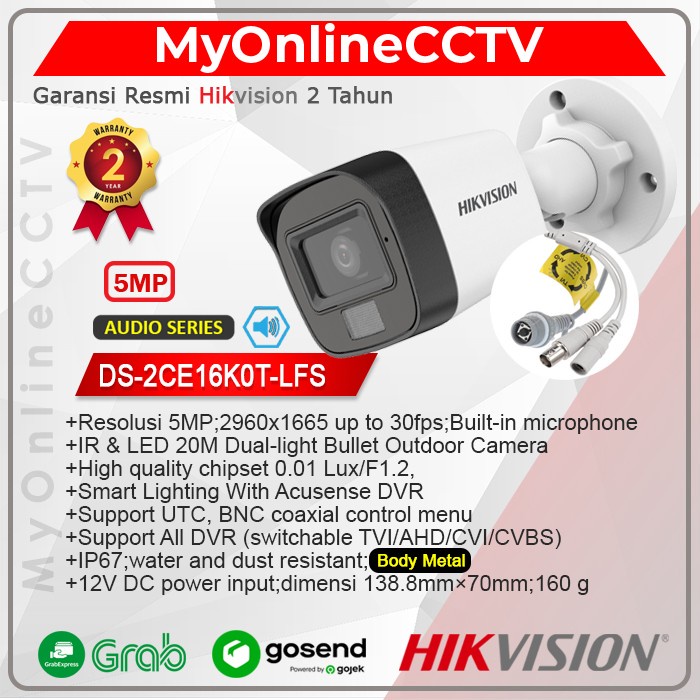 Jual Jual!! DS-2CE16K0T-LFS Kamera Besi CCTV Outdoor 5MP 2CE16KOT Audio ...