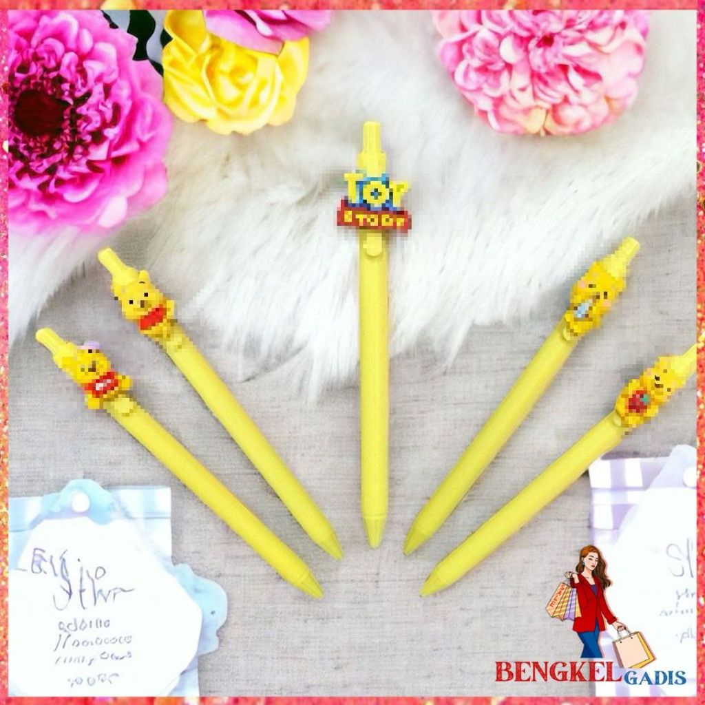 Jual BG Pulpen Bear Kuning Tinta Gel Cair Hitam Motif Animasi Kartun ...