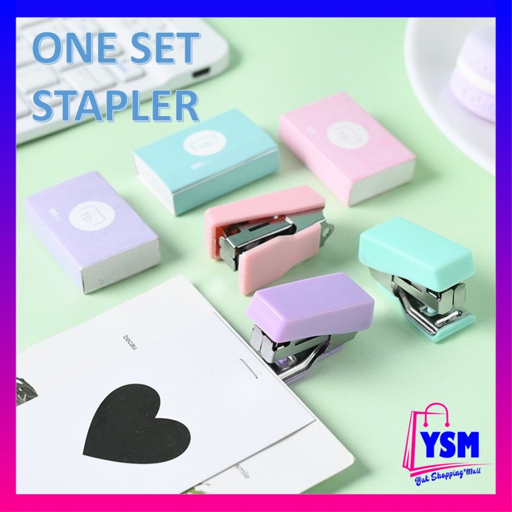 Jual YSM Mini Stapler Set Macaron Color Staples Mini Ukuran Kecil Unik ...
