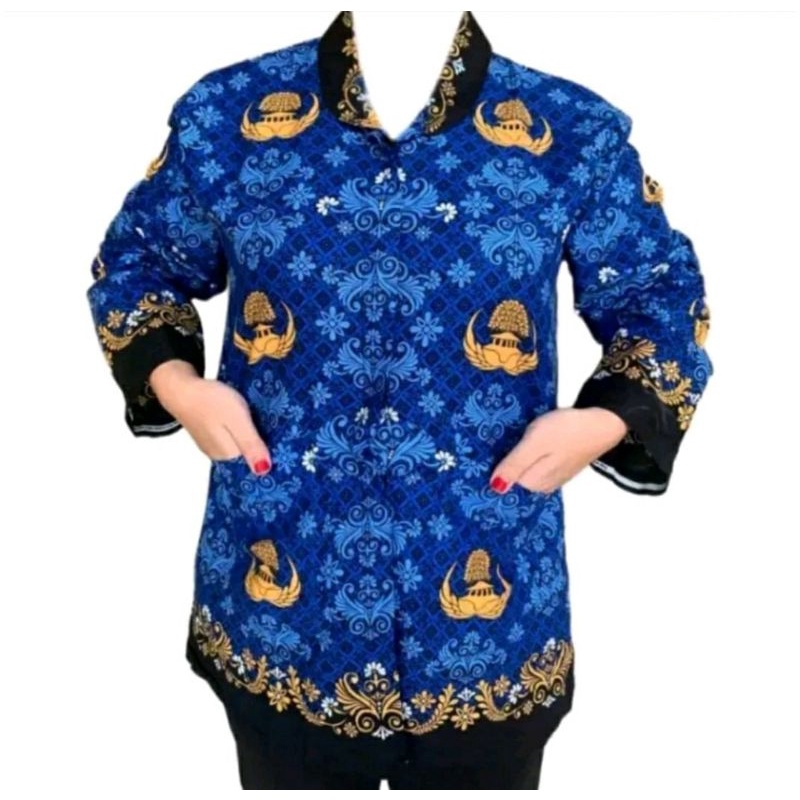 Jual Seragam kemeja korpri wanita kerah bulat hitam | Shopee Indonesia