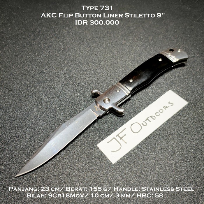 Jual Pisau EDC Outdoor AKC Flip Button Liner Lock Stiletto 9 inch ...