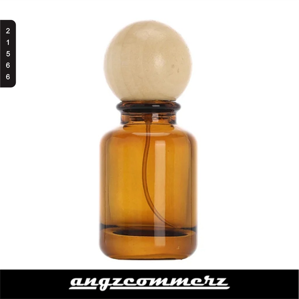 Jual Botol Parfum Kaca Amber Estetik Round Wooden Cap 50 ml 1 pcs ...