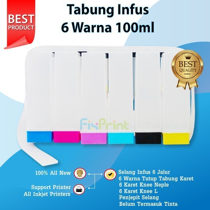 Jual Tabung Infus 6 Warna 100Ml Printer Epson 1390 R230 R350 Rx650 T60 ...