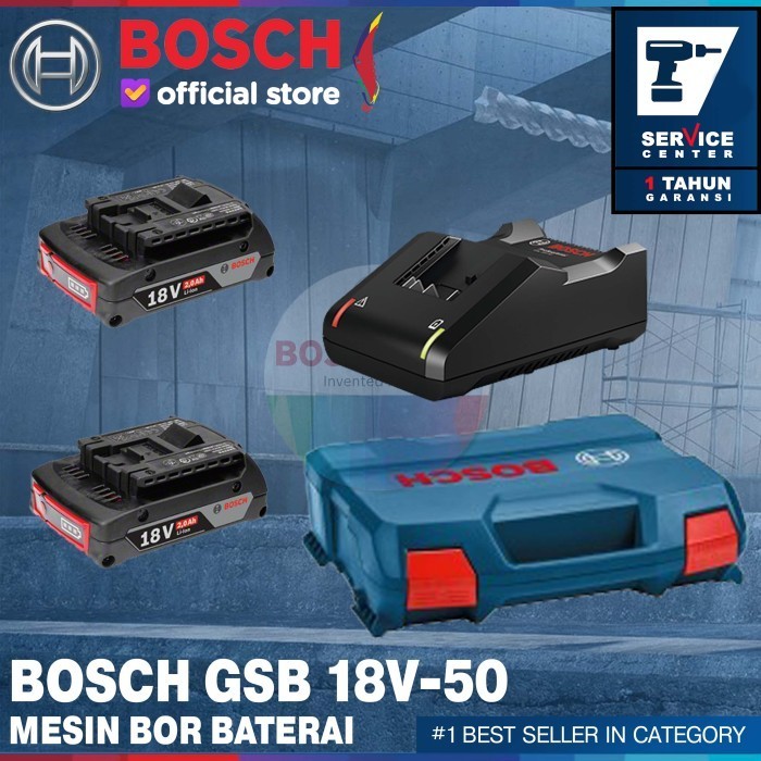 Jual Bosch Mesin Impact Drill Cordless GSB 18V-50 Li + Kit 2.0 Ah Set ...