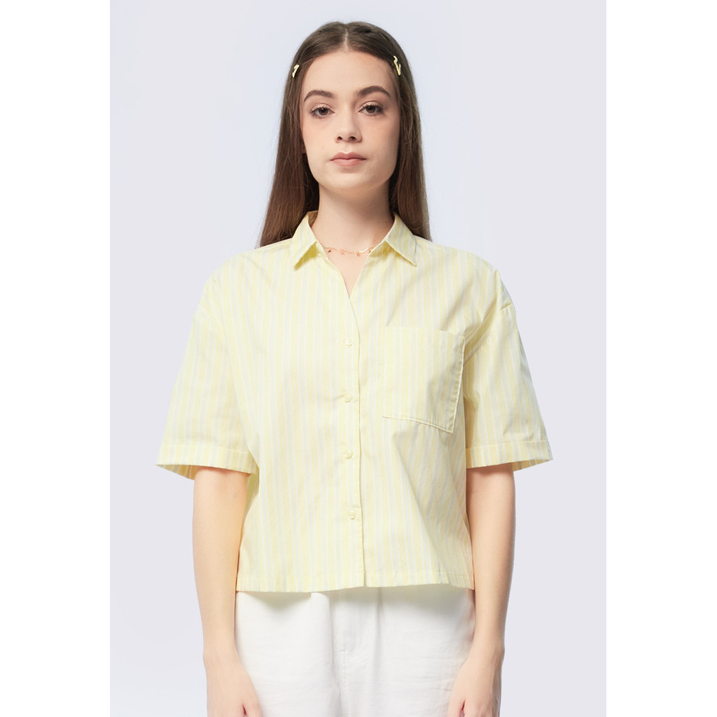 Jual COLORBOX Short Sleeve Blouse with Front Pocket Yellow | Shopee ...