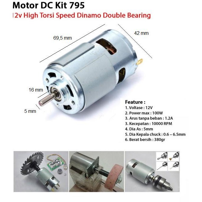 Jual Motor DC 795 12v High Torsi Speed Dinamo Mesin Power Tools Fan ...