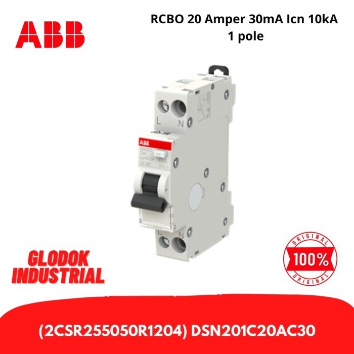 Jual ABB RCBO 20 AMPER 30MA ICN 10KA 1 POLE DSN201 C20 AC30 2CSR255050R1204 | Shopee Indonesia