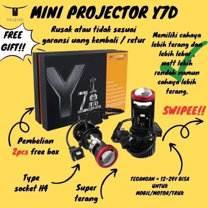 Jual LAMPU MINI PROJECTOR PROJIE Y7D LED MOBIL MOTOR H4 SUPER BRIGHT | Shopee Indonesia