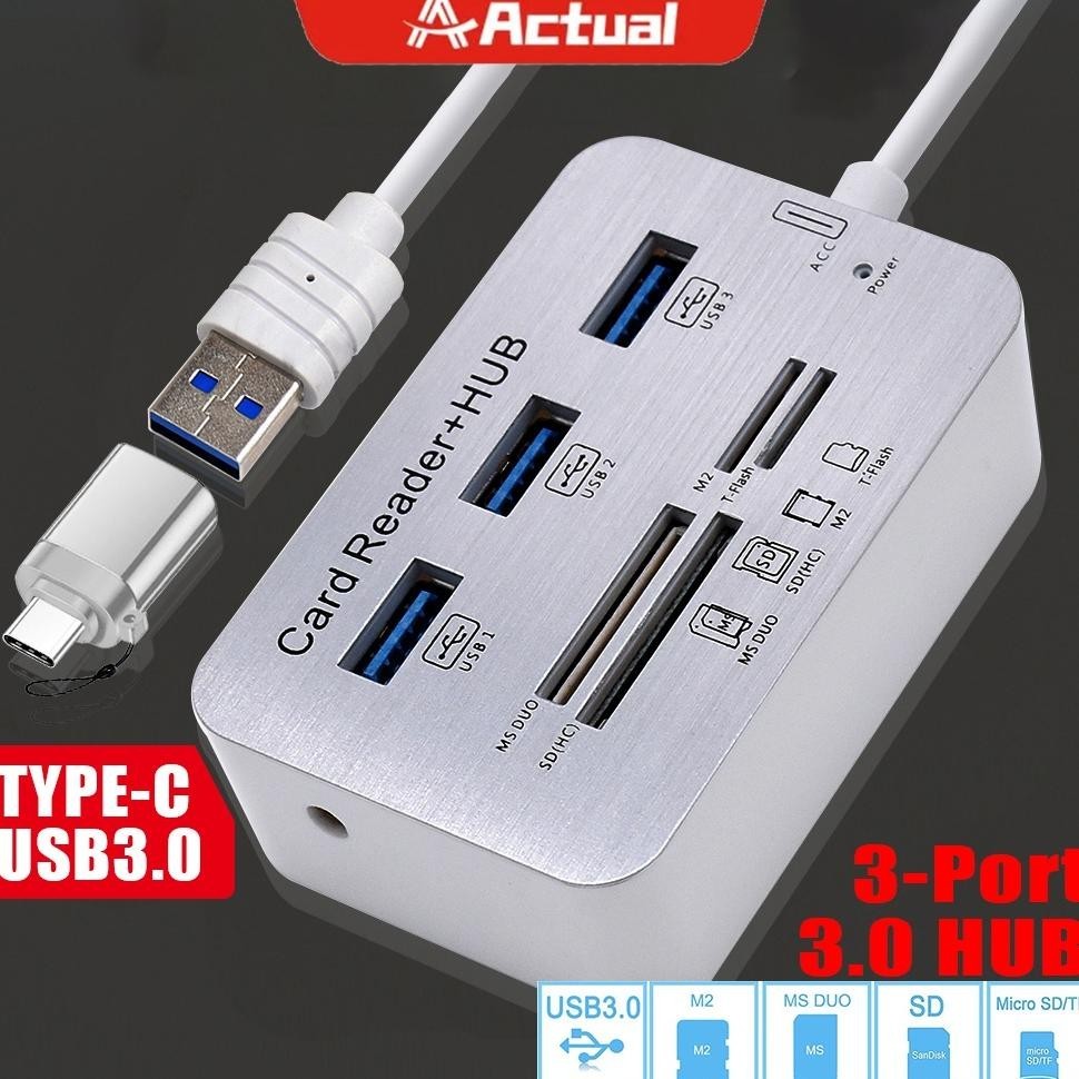 Jual Actl Usb 3.0 7In1 Hub Card Reader 3-Port Usb+Ms Micro Sd Mmc M2 Tf ...