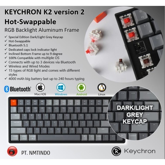 Jual Keychron K2 Ver2 Hotswap Rgb Aluminum Frame Dark - Light Grey ...