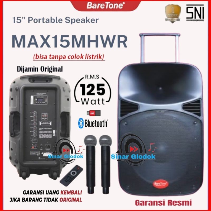 Jual Speaker Portable Aktif Wireless 15 Inch Baretone Max15mhwr